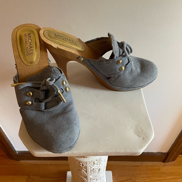 Michael Kors | Shoes | Michael Kors Light Blue Suede Heeled Backless ...